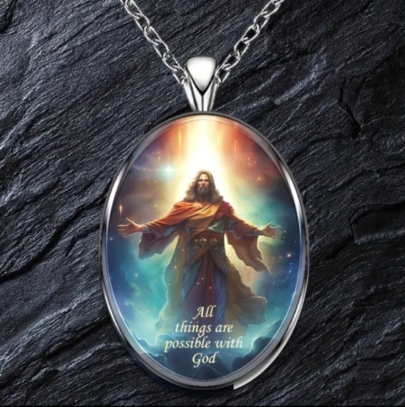 Jewelry | Christian Scripture Jesus Oval Shaped Silver Tone Necklace ...